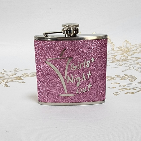 Dining | Vintage Stainless Steel Girls Night Out Pink Glitter Flask ...